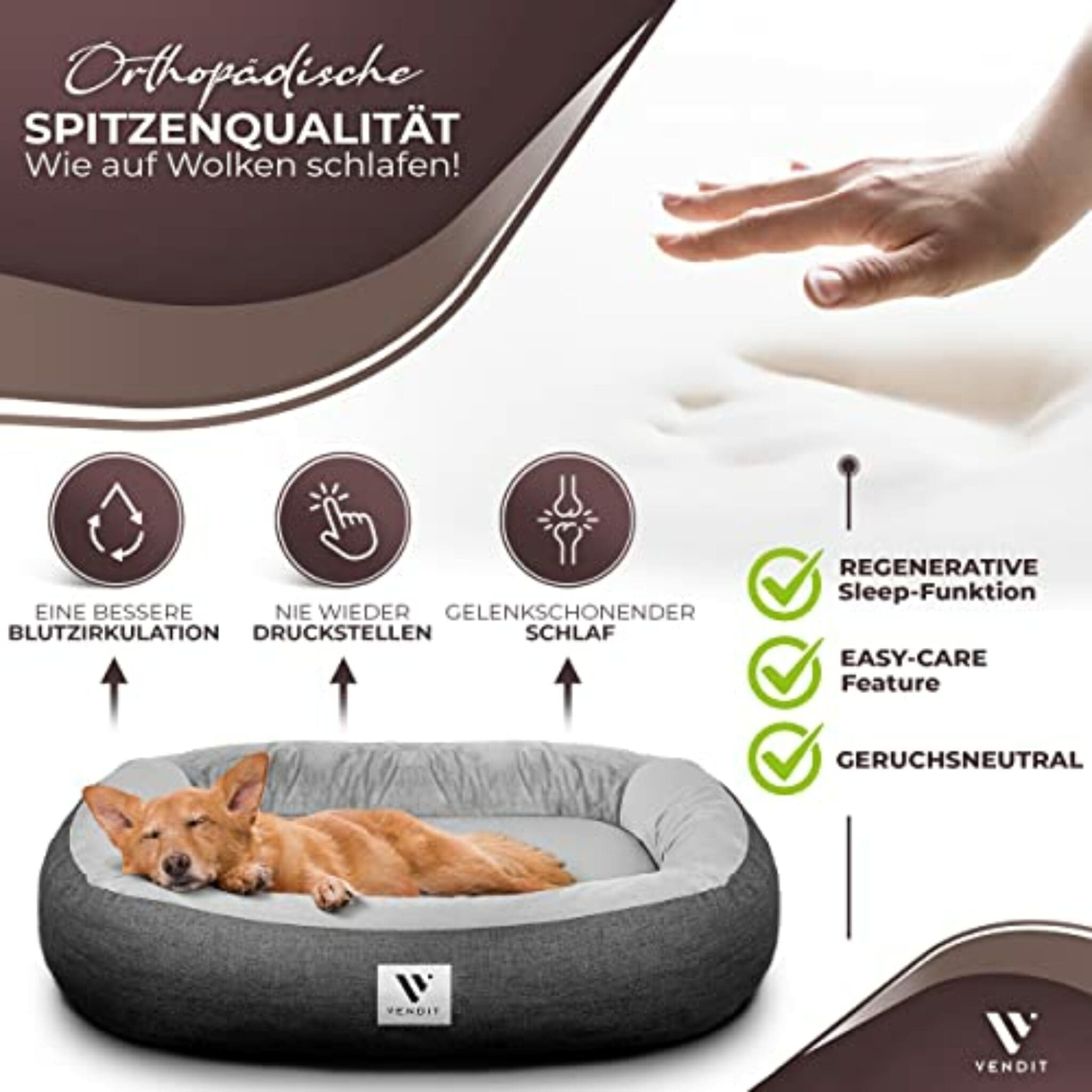 Vendit Orthopädisches Hundebett | Antiallergiker Geeignet Größe L ...